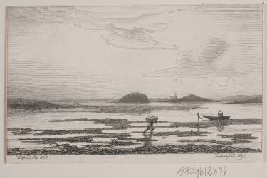 En dansk kyst. Motiv fra Kitnæs ved Roskilde Fjord, 1843, Johan Thomas ...
