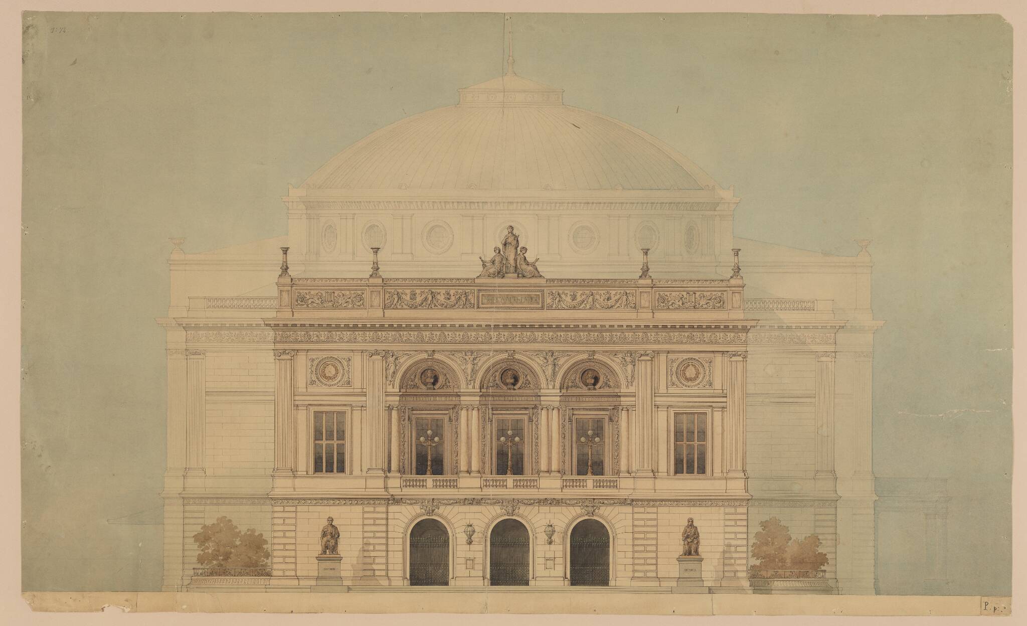 Det Kgl. Teater 1874. Facaden mod Kgs. Nytorv, 1872 – 1875, Ove ...